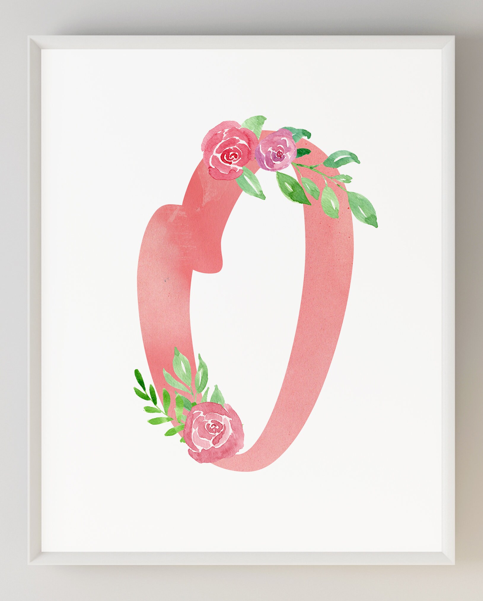 Floral Initial Wall Decor Printable Letter O Watercolor | Etsy