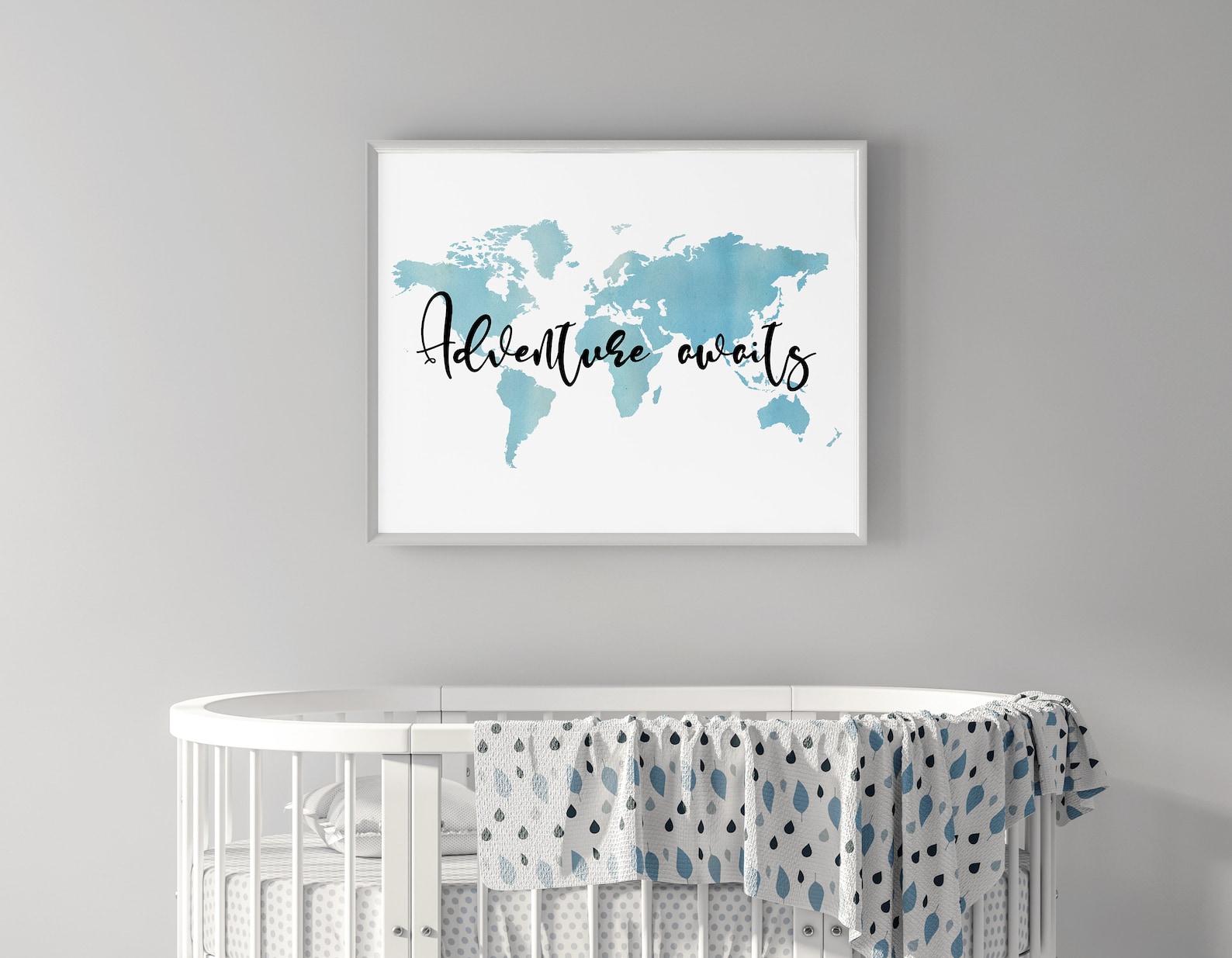 Adventure Awaits Printable World Map Nursery Art Blue | Etsy