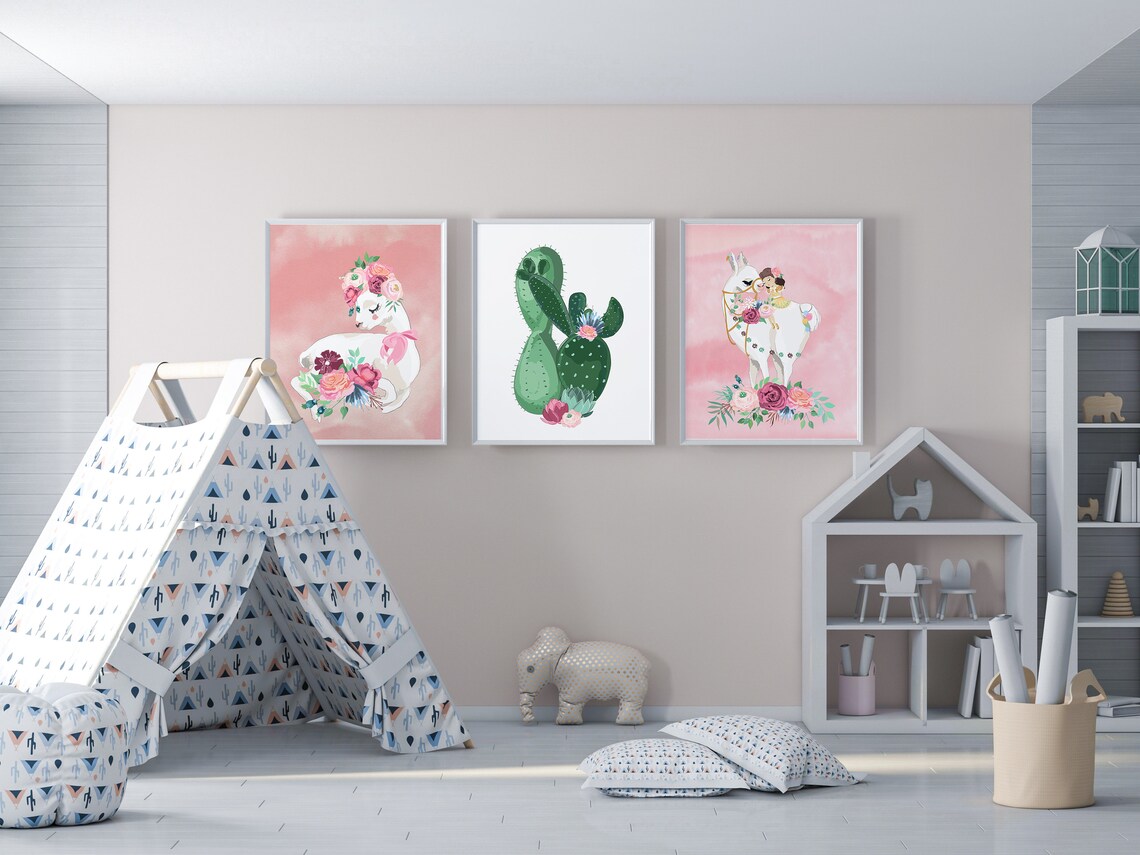 Llama Decor Llama Prints Set of 3 Llama and Cactus Wall Art | Etsy