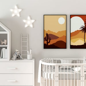 Desert Landscape Boho Nursery Decor, Minimalist Wall Art, Cactus ...