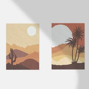 Desert Landscape Boho Nursery Decor, Minimalist Wall Art, Cactus ...