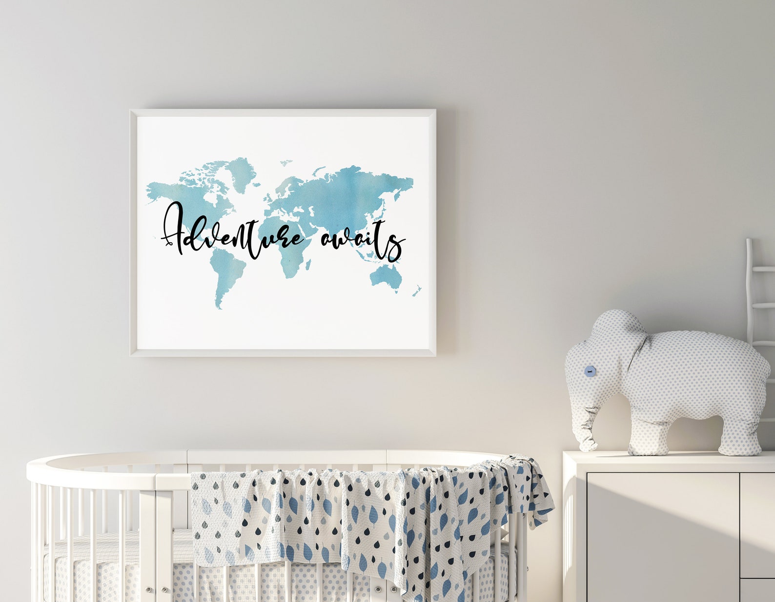 Adventure Awaits Printable World Map Nursery Art Blue | Etsy
