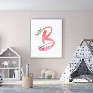 Floral Initial Wall Decor Letter B Watercolor Print Nursery - Etsy