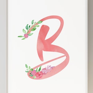 Floral Initial Wall Decor Letter B Watercolor Print Nursery - Etsy