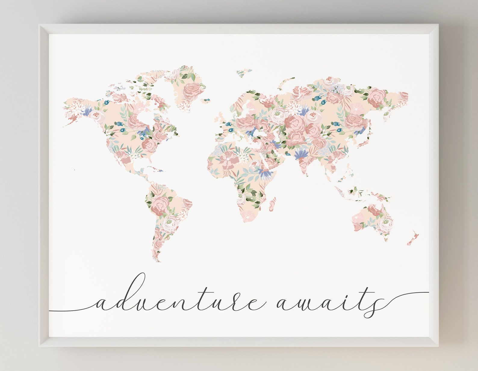 Floral World Map Girl Nursery Decor Adventure Awaits World - Etsy
