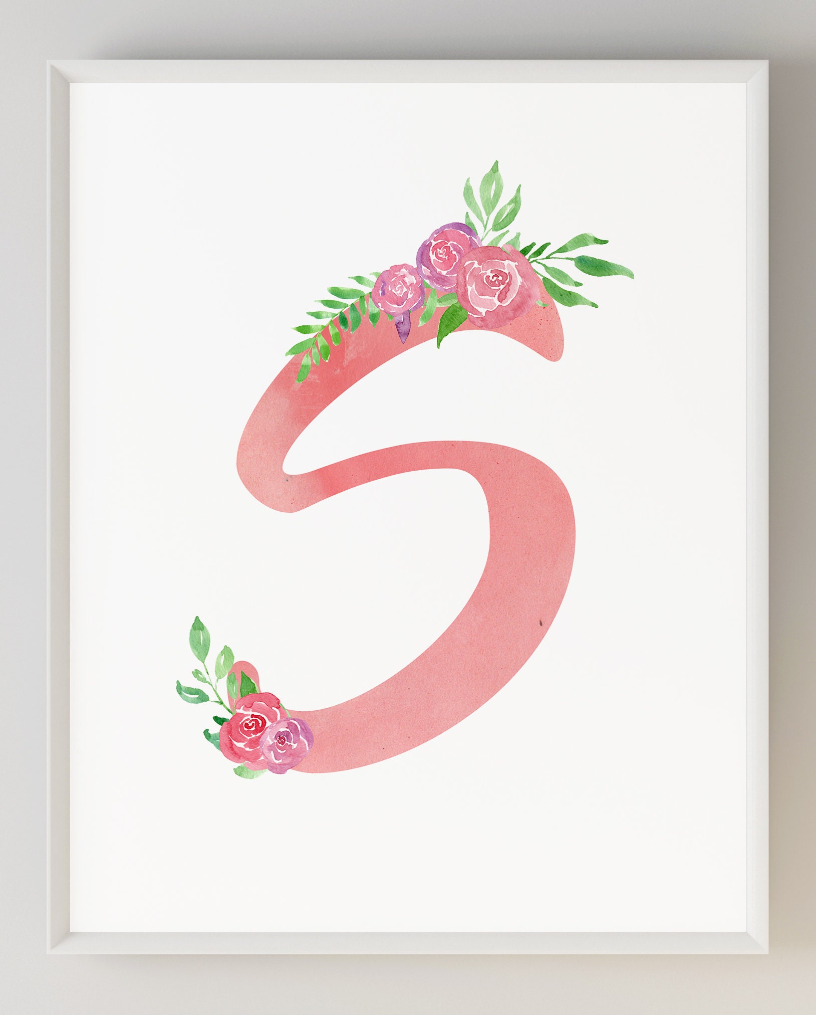 Floral Initial Wall Decor Printable Letter S Floral Initial | Etsy