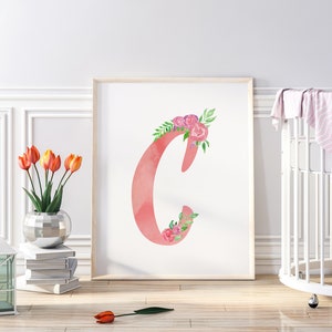 Floral Letter Wall Decor, Printable Letter C, Art Print, Watercolor ...