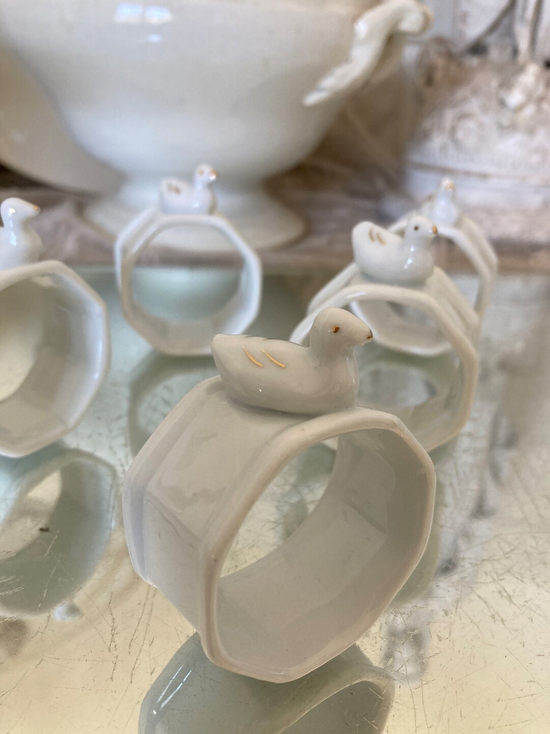 FRANCE SET 6 Old White Porcelain Napkin Rings DUCK Octagonal - Etsy