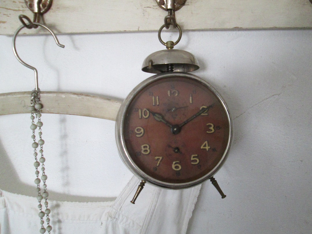 RARE Antique Large Charming Bell Alarm Clock With BROWN Dial 1900/30 ...