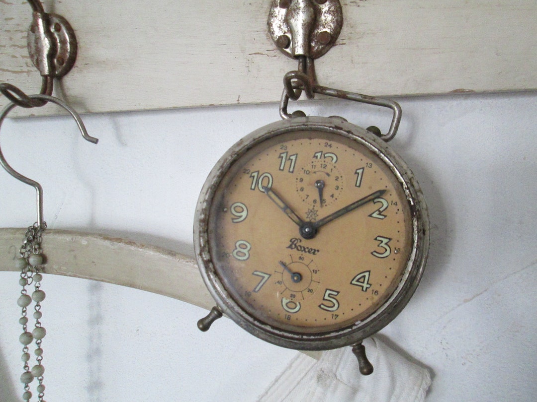 JUNGHANS Antique Heavy Mechanical Silver Alarm Clock BOXER Height ...
