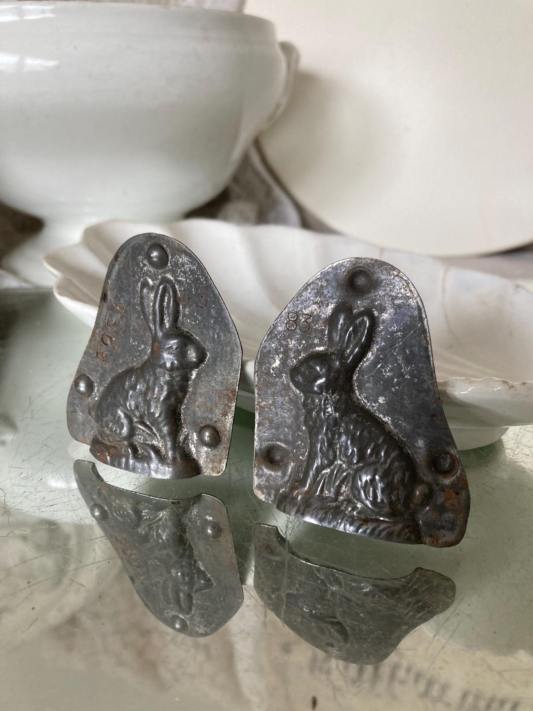 Antique SMALL 2-piece Chocolate Mold Rabbit Height Approx. 6 Cm Patina ...