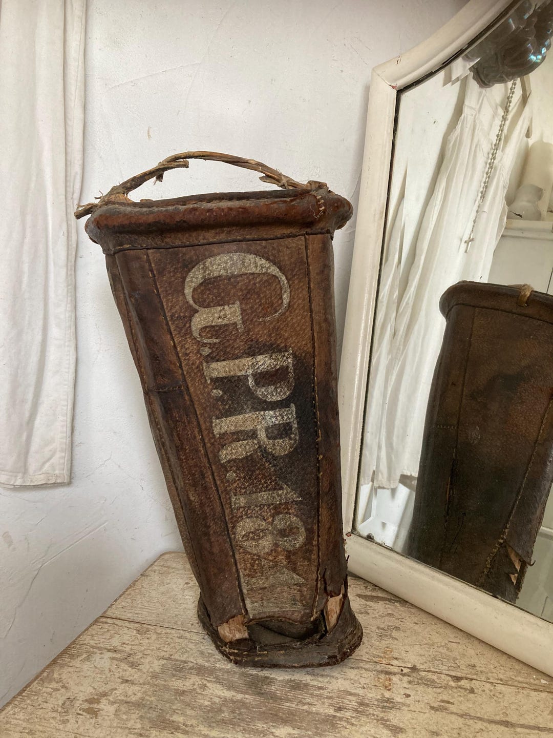 VINTAGE RARE Antique Leather Fire Bucket Water Bucket Height Approx. 40 ...