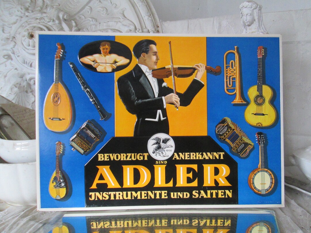VINTAGE Antique Large Cardboard Sign MUSICAL INSTRUMENTS Eagle Approx ...