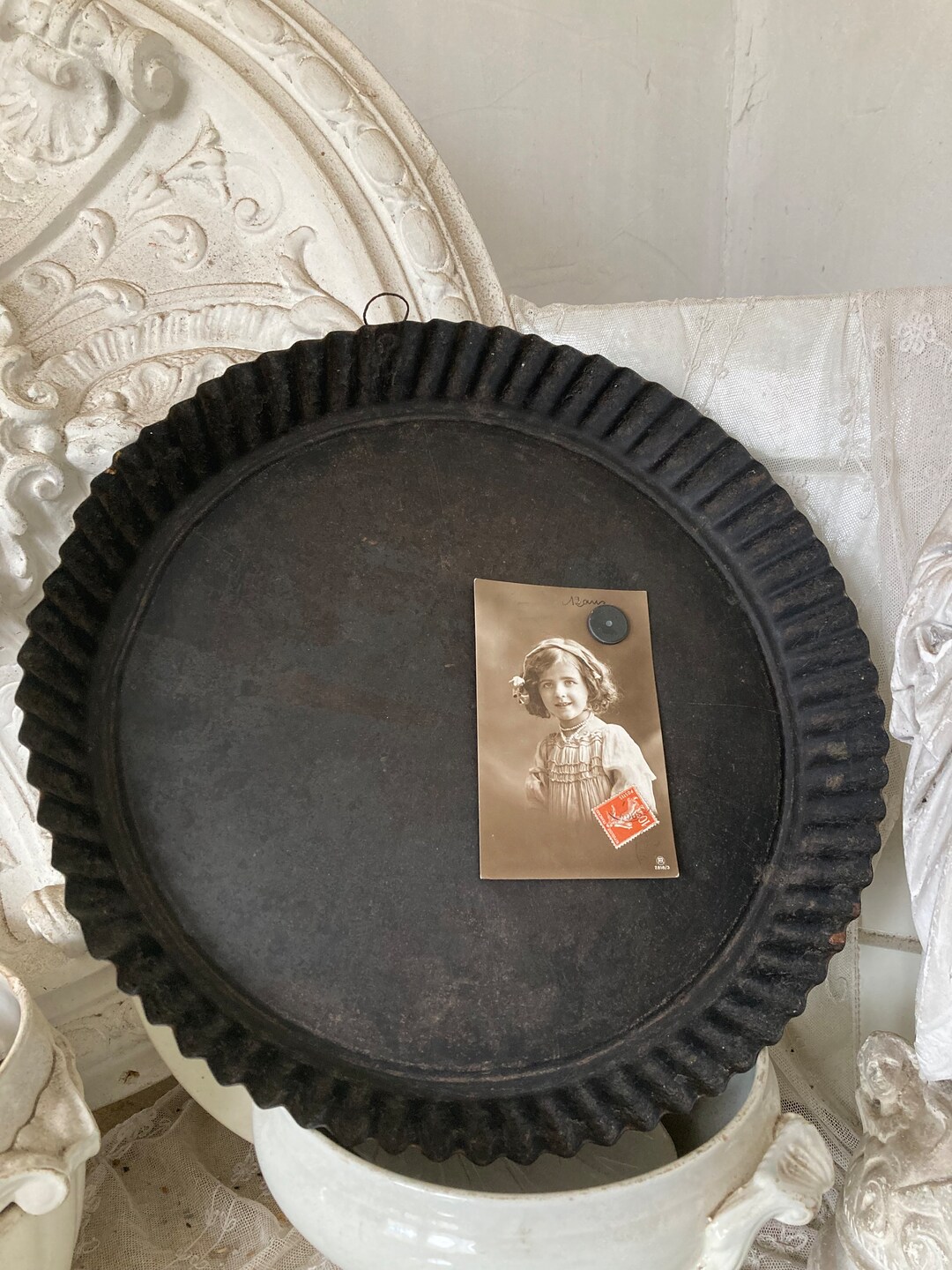 FRENCH Antique Large Round Tart Tray Tart Pan 35.5 Cm SHABBY Brocante ...