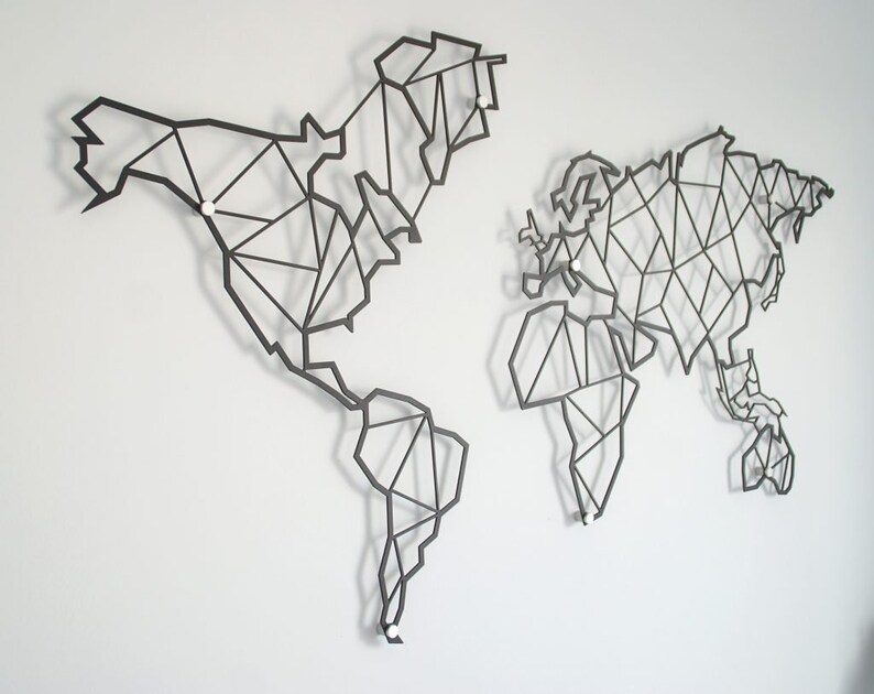 Geometric Steel WORLD MAP Black Matte, LARGE - Etsy
