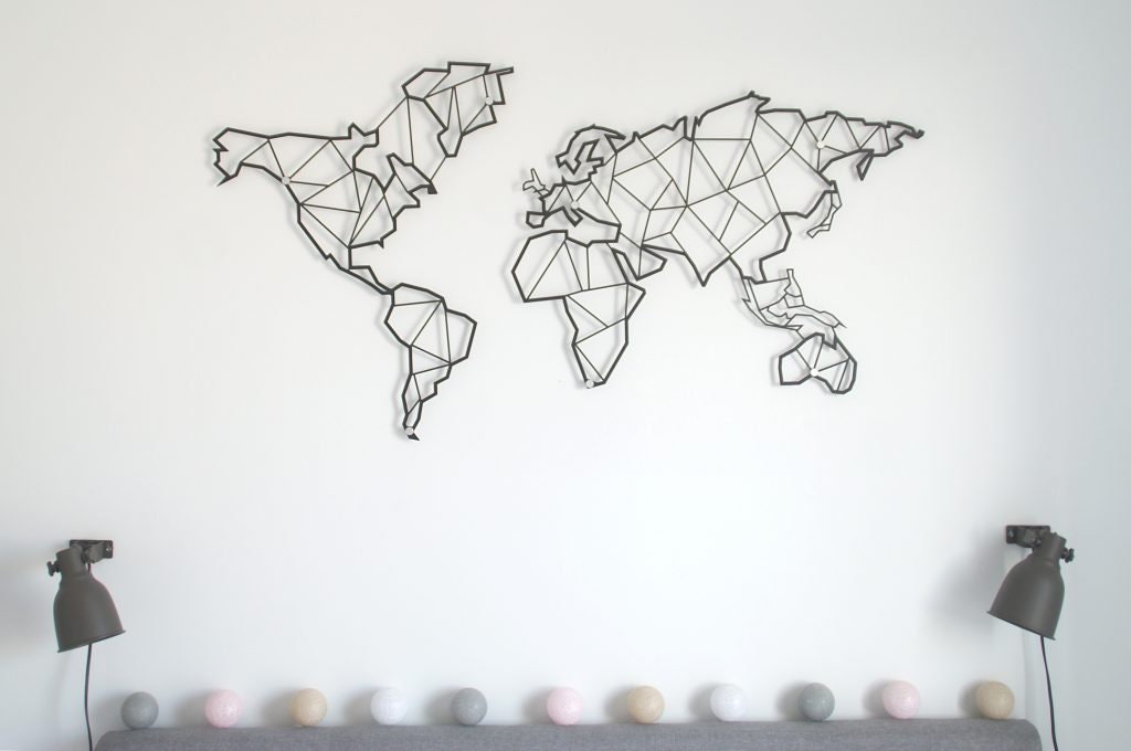 Geometric Steel WORLD MAP Black Matte, LARGE - Etsy