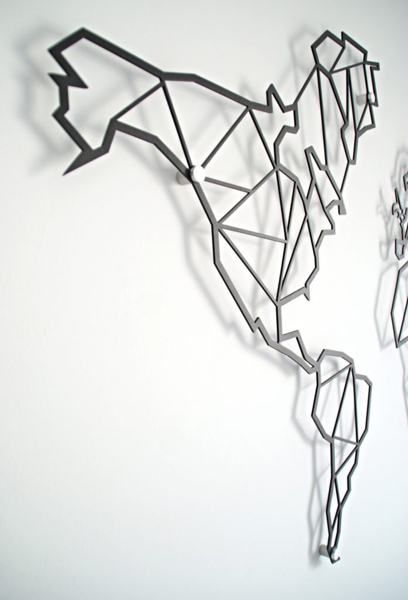 Geometric Steel WORLD MAP Black Matte, LARGE - Etsy