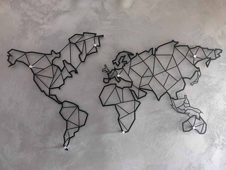 Geometric Steel WORLD MAP Black Matte, XL - Etsy