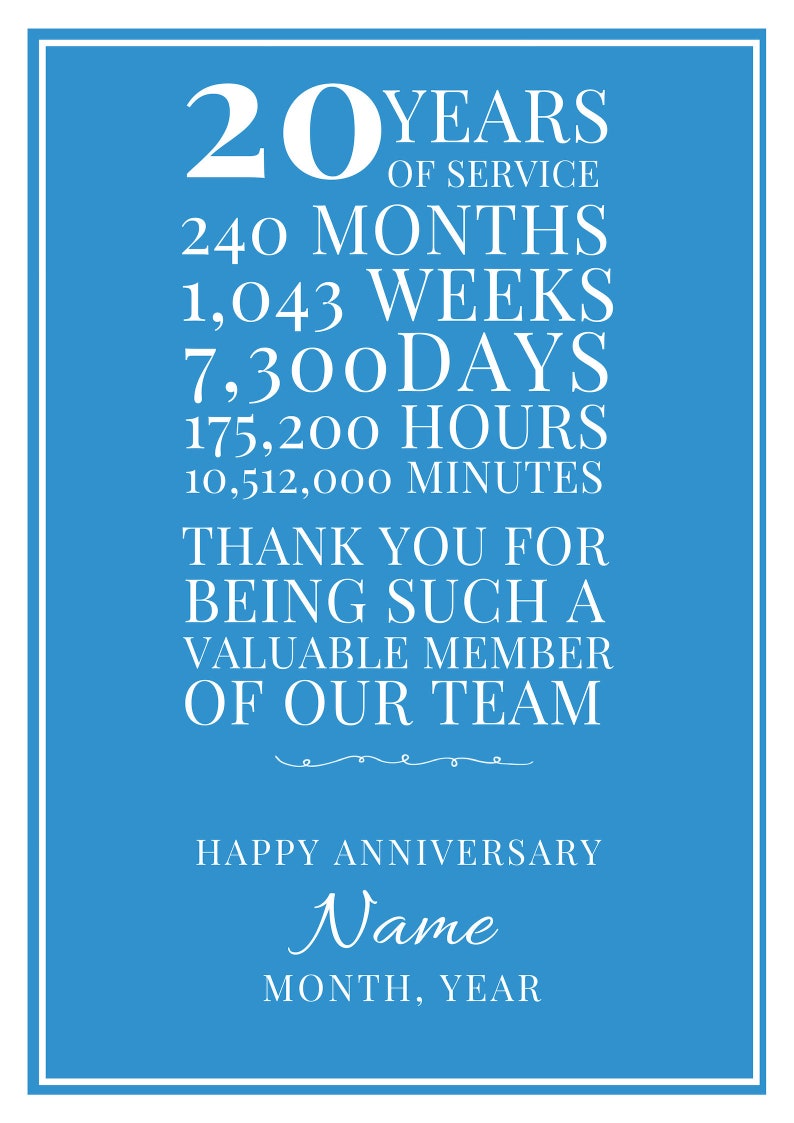 Work Anniversary Gift 20 Years Customizable Digital Etsy