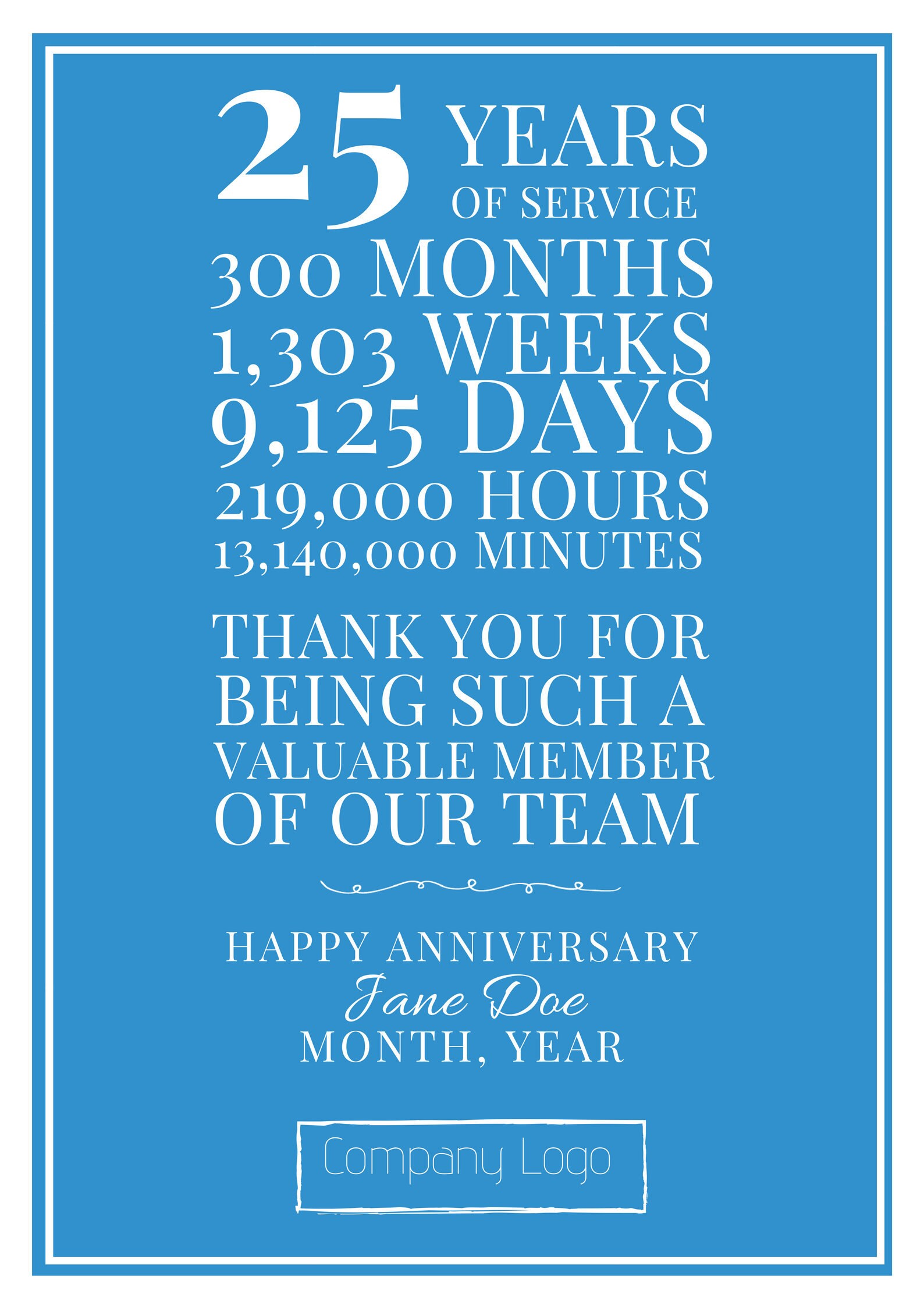 Work Anniversary Gift 25 Years Customizable Digital Etsy