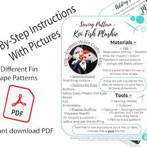 Digital PDF Fish Sewing Pattern Koi Carp Japanese Plush Hand Sew Felt ...