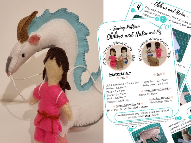 Sewing Pattern ~ Studio Ghibli Spirited Away Chihiro & Haku Bundle 3 in ...