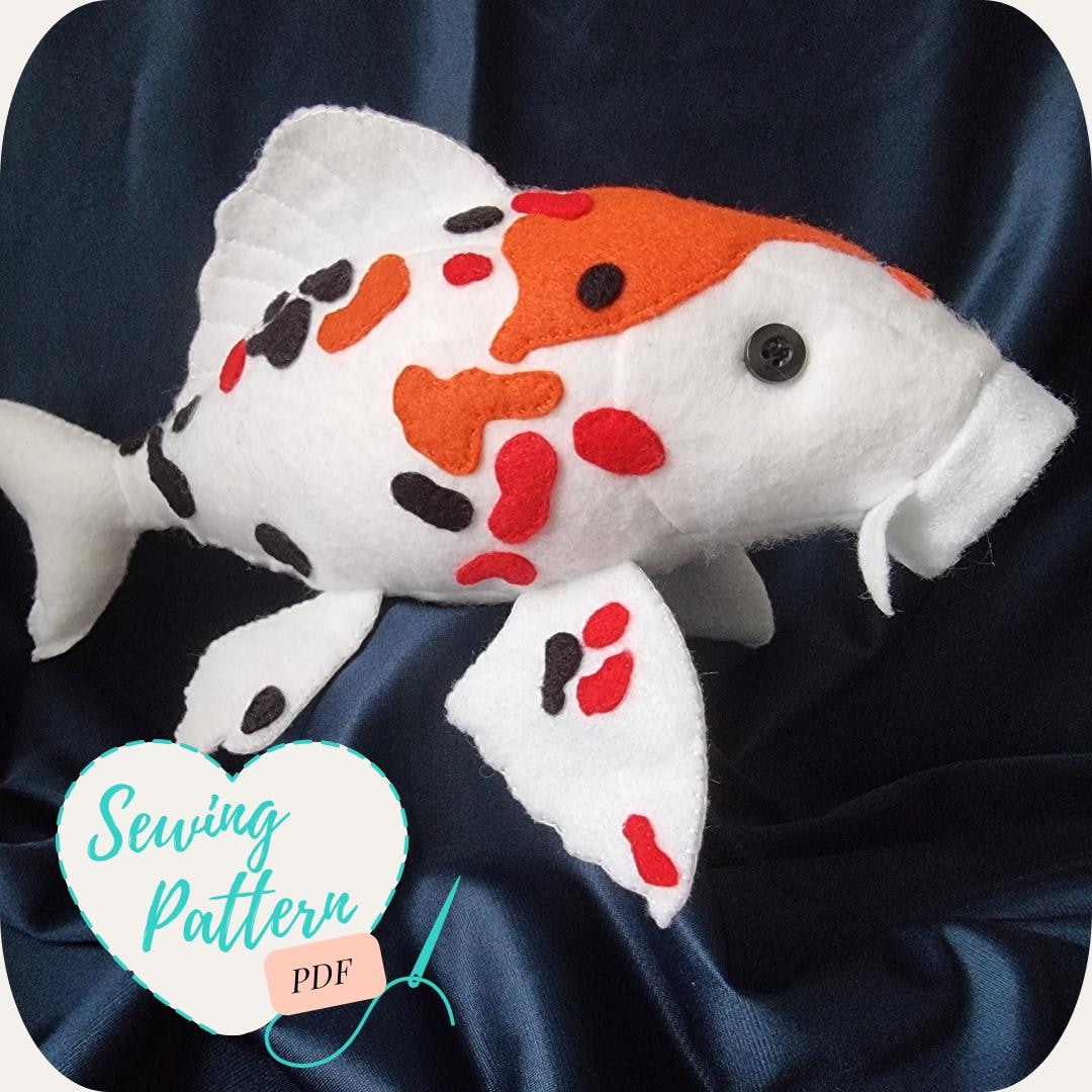 Digital PDF Fish Sewing Pattern Koi Carp Japanese Plush Hand Sew Felt ...