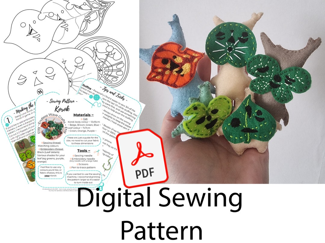 PDF Sewing Pattern Korok Plush Totk Botw Loz Digital Download Fan-made ...