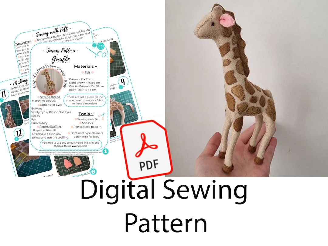 PDF Sewing Pattern Giraffe Safari Hand Sewn Plush Digital Download Felt ...