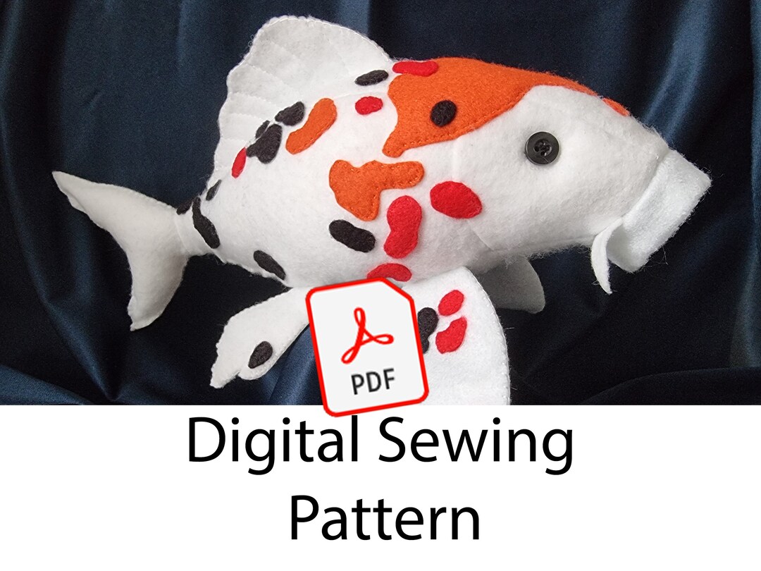 Digital PDF Fish Sewing Pattern Koi Carp Japanese Plush Hand Sew Felt Craft Tutorial Plush ...