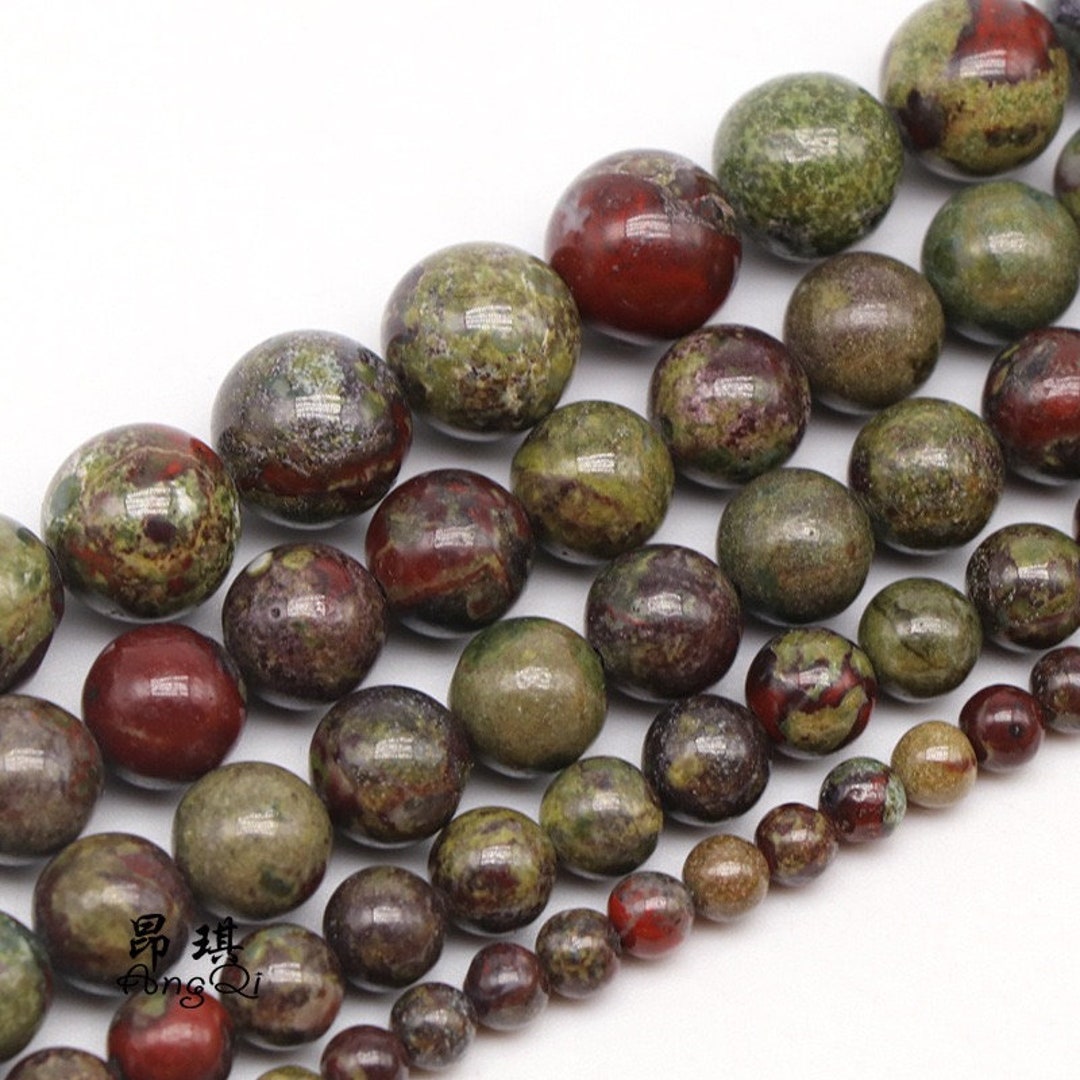 Dragon Blood Stone Smooth Round Beads Blood Jasper Green Gemstone Beads ...