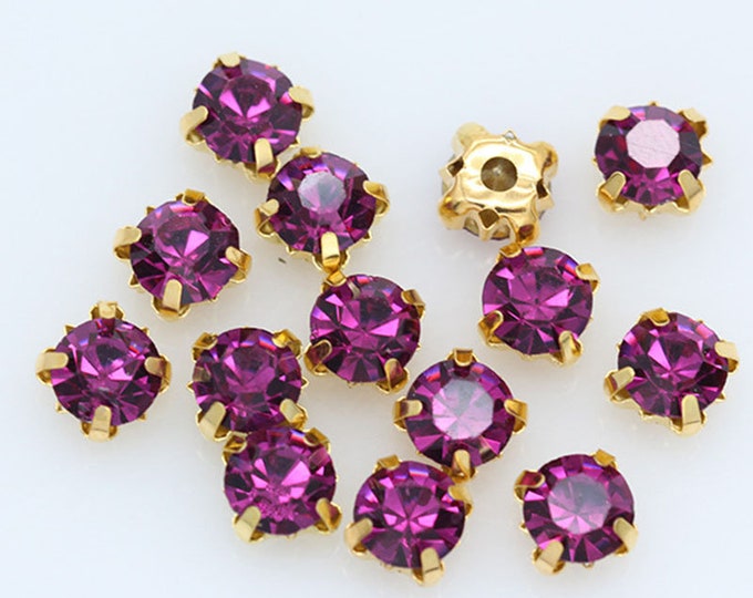 6mm Chaton Montees Rhinestones Gold Set Sew on Glass Crystal Beads ...
