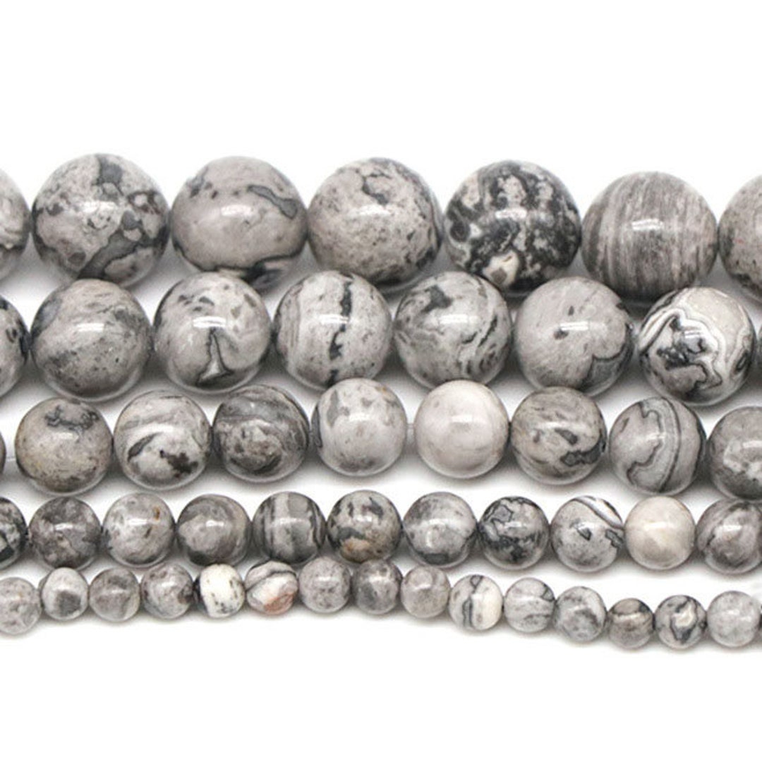Map Jasper Gemstone Beads Map Stone Round Beads Gray Jasper Gems ...