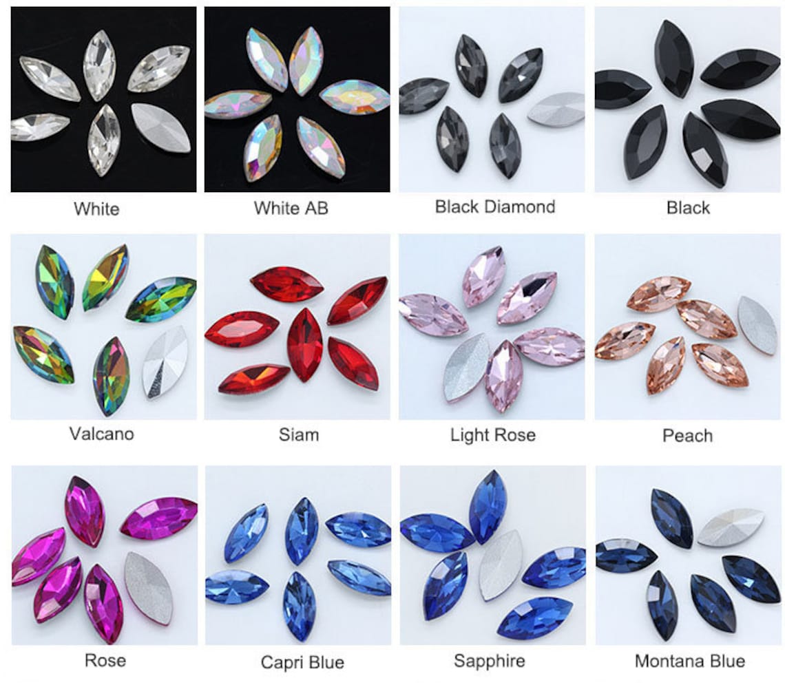 Navette 6x12mm,4x8mm Rhinestone Pointed Back Crystals Marquise Glass ...