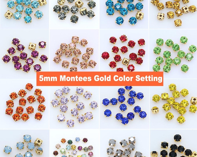 6mm Chaton Montees Rhinestones Gold Set Sew on Glass Crystal Beads ...
