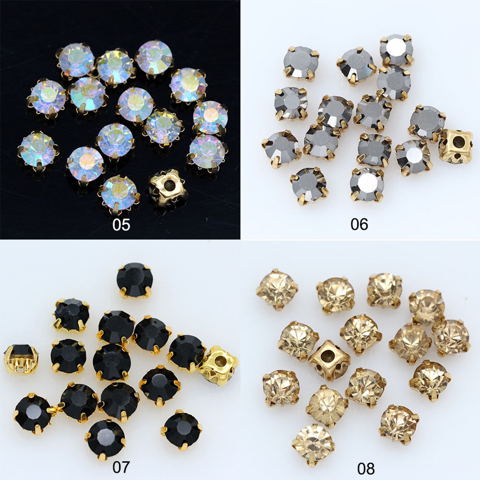 100pcs 5mm Montees Sew on Rhinestone Gold Setting Crystal | Etsy