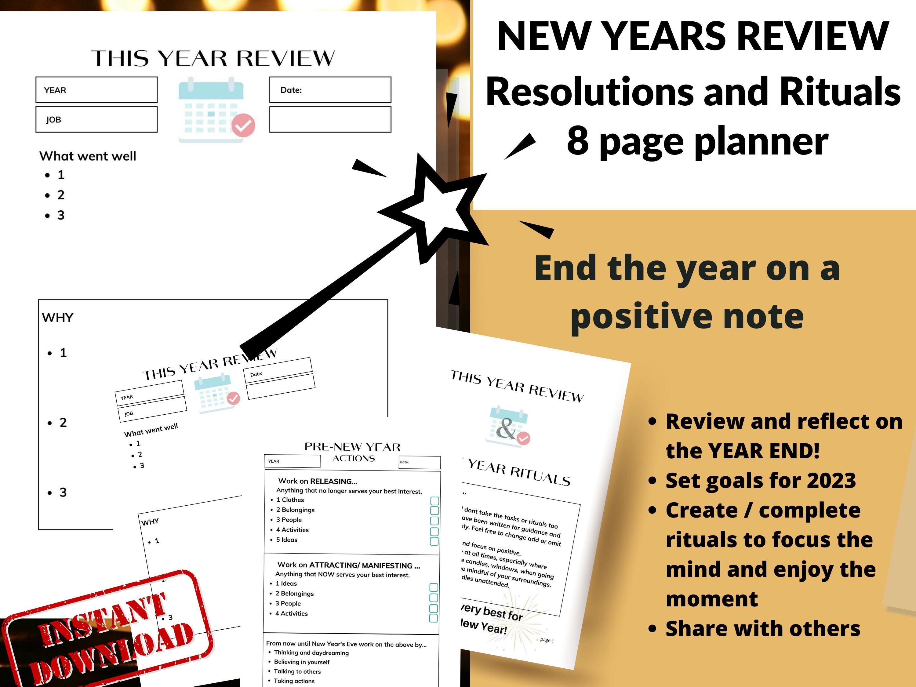 New Years Rituals With New Year Review and Resolutions Planner US ...