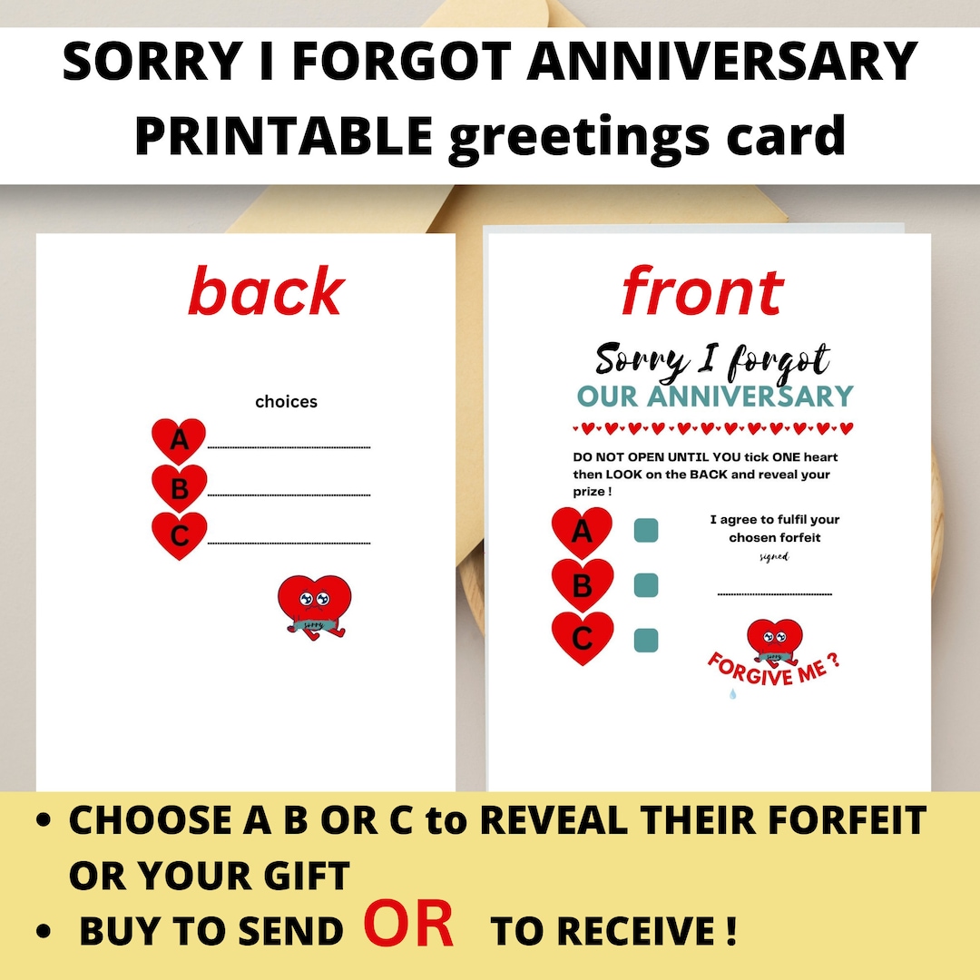 Sorry I Forgot Our Anniversary. PRINTABLE Greetings Card.personalise ...