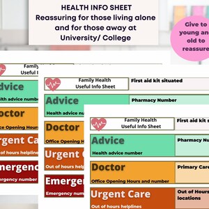 Health Information Sheet for Elderly or Carers.write in Useful | Etsy