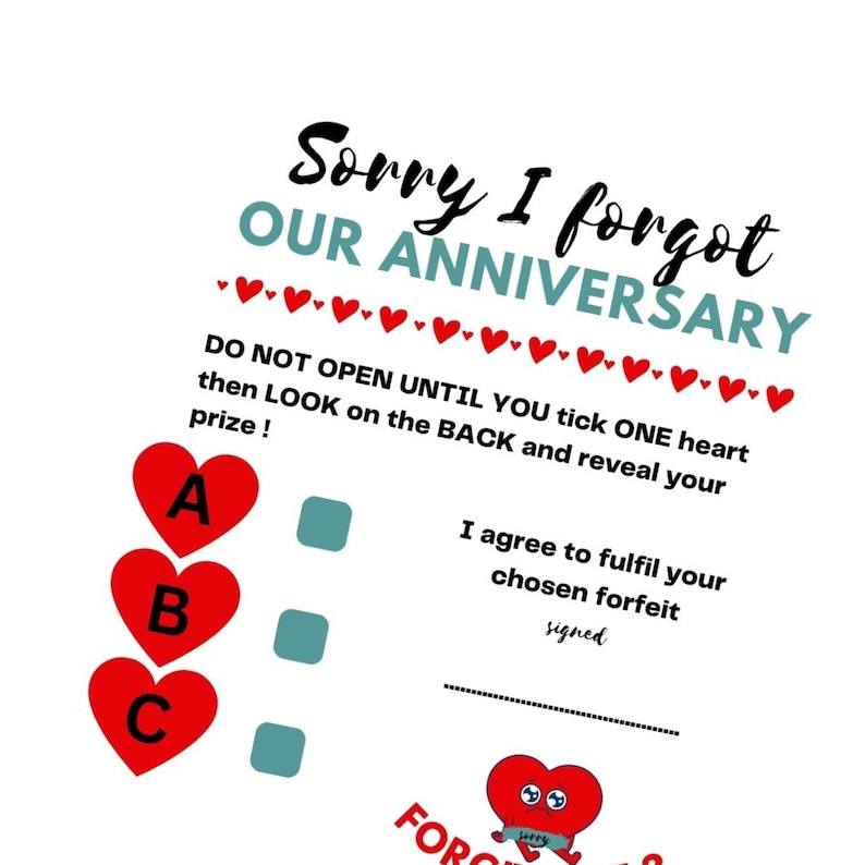 Sorry I Forgot Anniversary Card: Forfeit Printable (digital Download ...