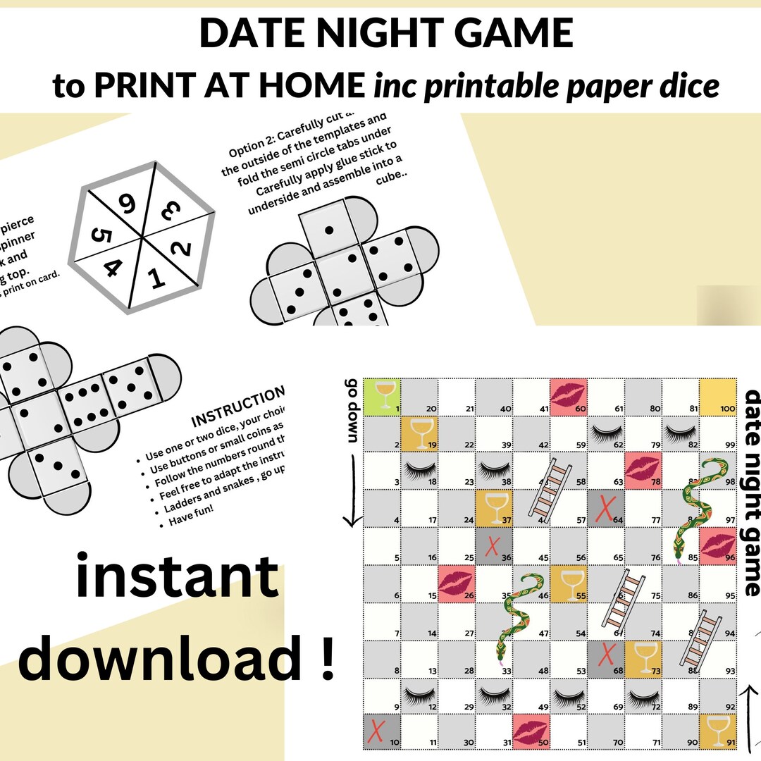 Date Night Game Printable Date Night in Download PDF Inc Dice. Love ...