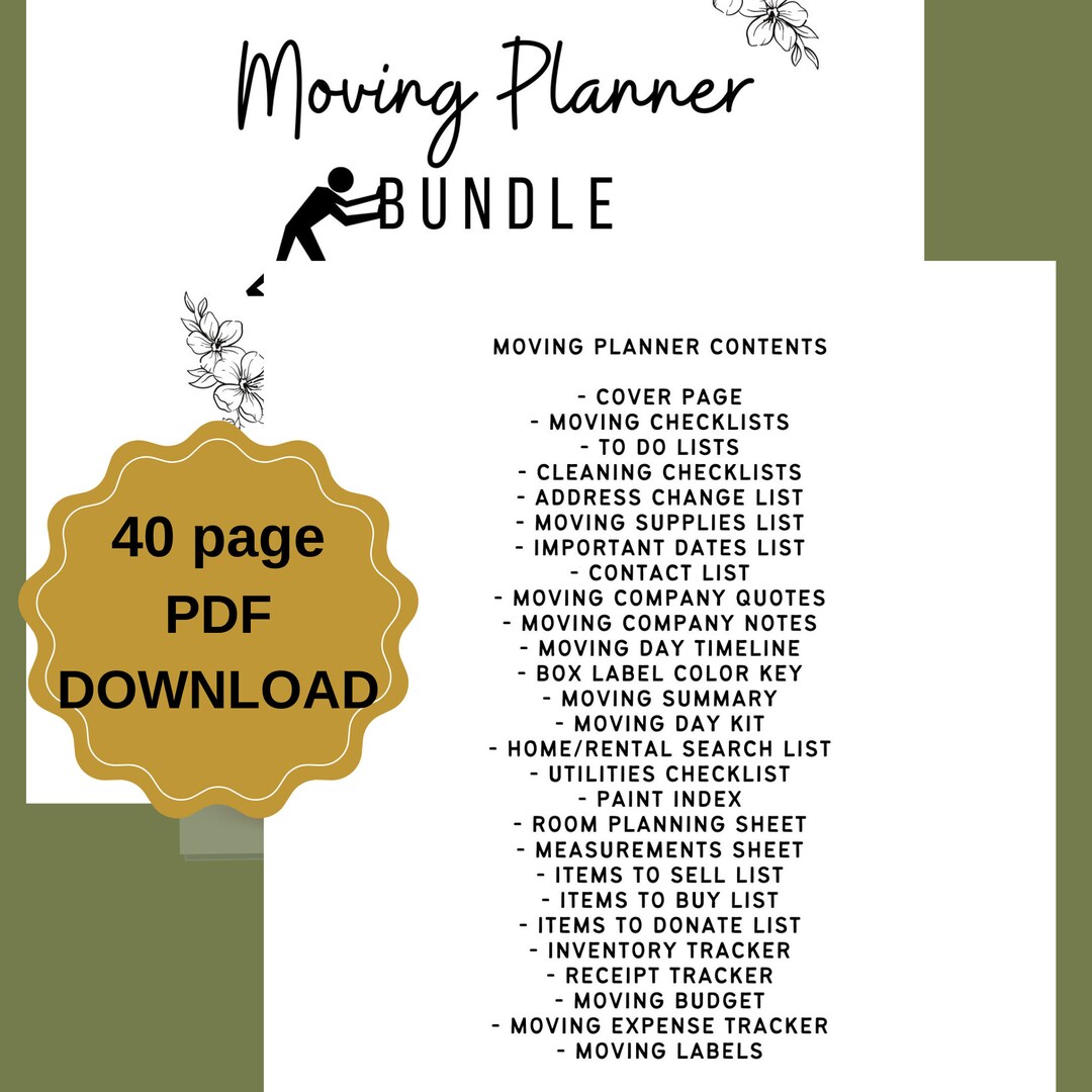 House Move , Home Moving Planner. Bundle Checklist.printable A4 and US ...