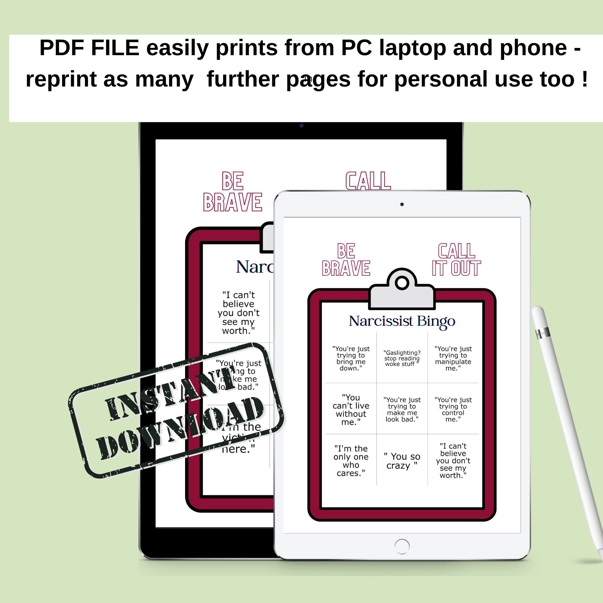 Narcissist Recovery Self Help Bingo Game. Spot Toxic Phrases and Red ...