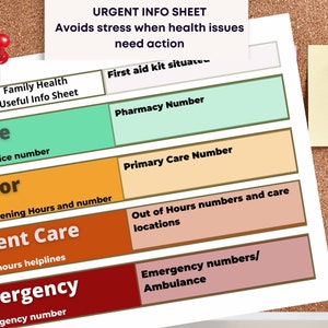 Health Information Sheet for Elderly or Carers.write in Useful | Etsy