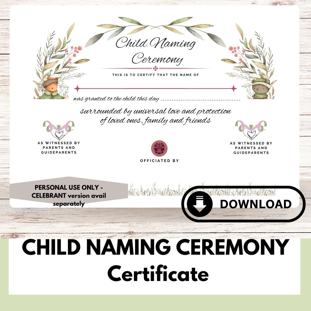 Baby or Child Naming Ceremony Certificate A4 and US Printable Download ...