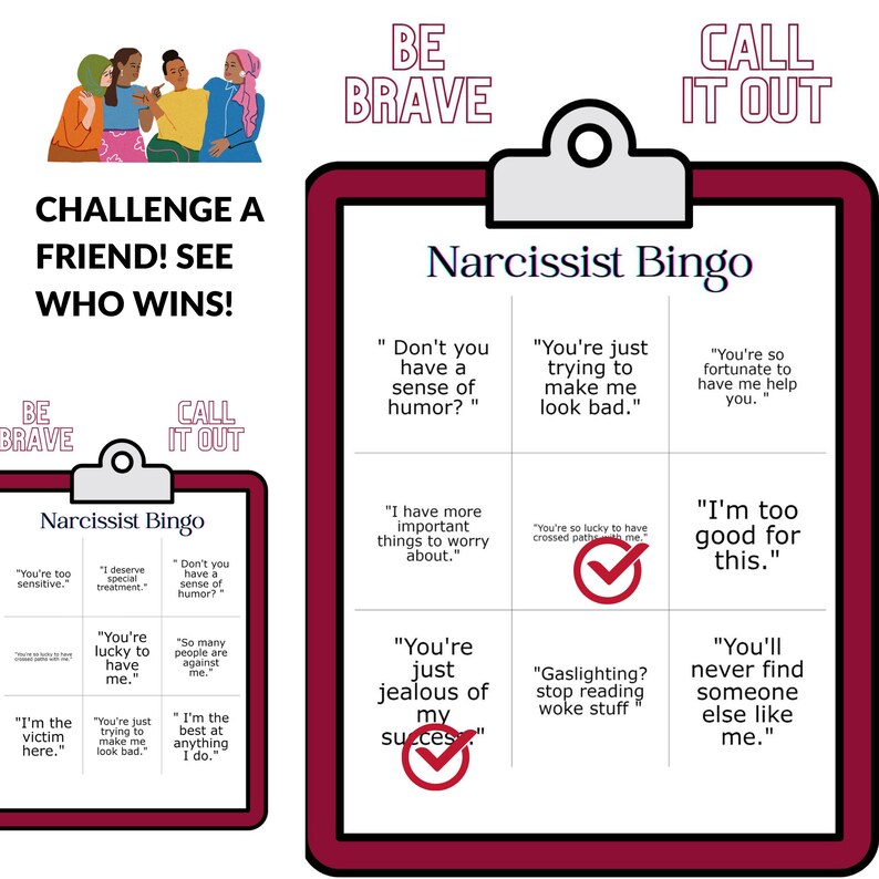 Narcissist Recovery Self Help Bingo Game. Spot Toxic Phrases and Red ...