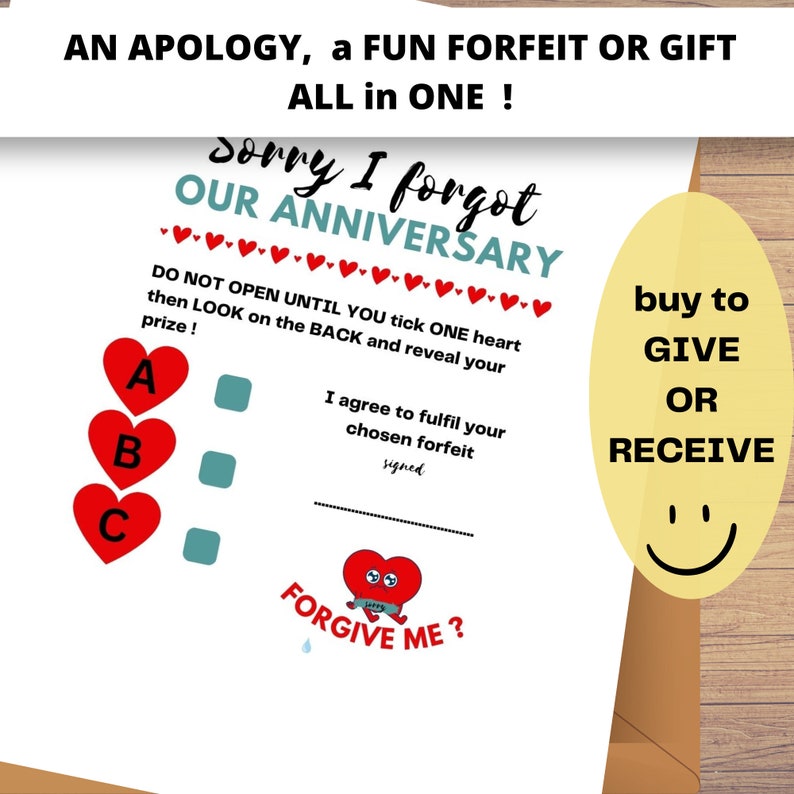 Sorry I Forgot Our Anniversary. PRINTABLE Greetings Card.personalise ...