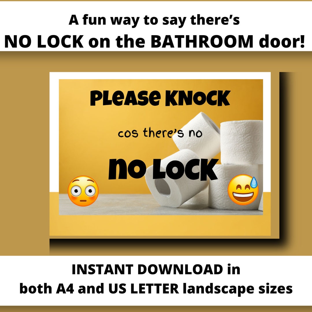Toilet Door Sign. Knock No Lock Door Sign . Bathroom Occupied Sign.a4 ...