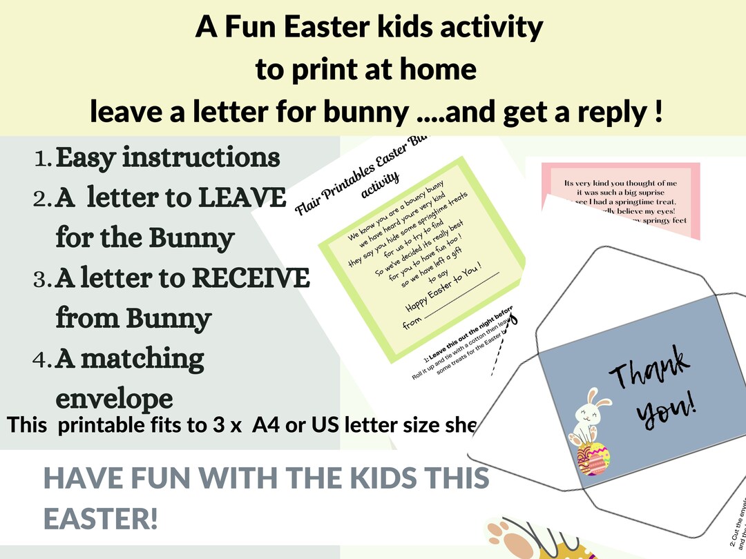 Easter Bunny Thank You Letter Activity: Kids Printable (A4/US Letter ...