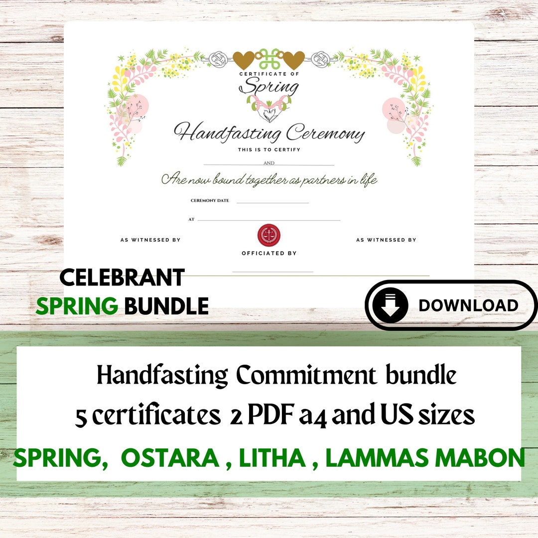 Handfasting Certificates of Commitment in Life. CELEBRANT Bundle of 5 ...